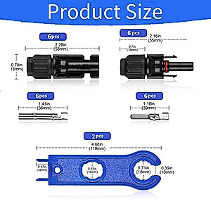 Qihengzhijia Solar PV Connector, 6 Pairs Male/Female Solar Connector, IP67 Waterproof Solar Panels Cable Connectors with 2PCS Solar Spanners Solar Wire Connectors