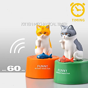 Golandstar Funny Cat Mechanical Timer 60 Minutes Kitchen Gadget Cooking Clock Loud Alarm Counters Manual Timer for Study (Orange) 6.5cm x 9.4cm GRB685 GRB685