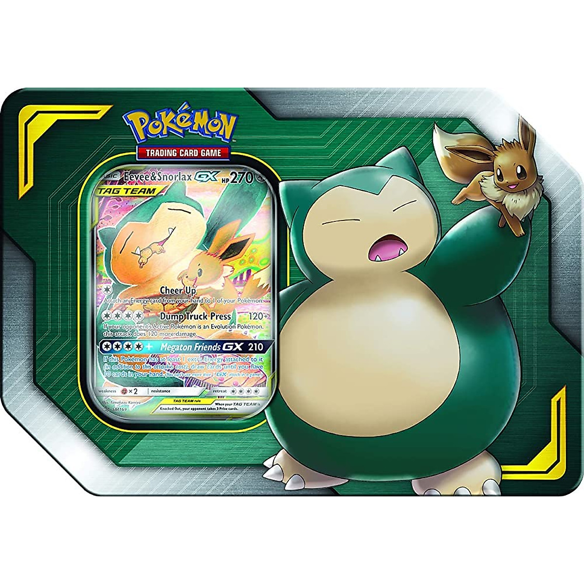Pokemon Tag Team Tin Snorlax-GX & Eevee- TCG: Sun & Moon Box- 4 Booster Packs | 1 Special Eevee & Snorlax-GX Foil Card | Genuine Cards