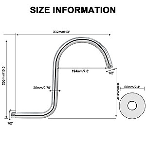 NearMoon High Rise S Shape Shower Extension Arm, Shower Head Extender Shower Arm with Flange, Standard 1/2" Connection- Bathroom Accessory, 13 Inch (Chrome Finish)