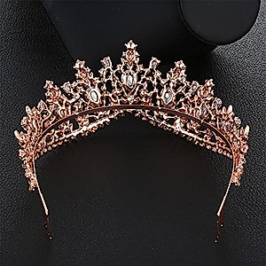Yunyuebridal Sweet 16 Homecoming Crown Rose Pink Jewelry Baroque Quinceanera Prom Ball Hair Accessory,Pink