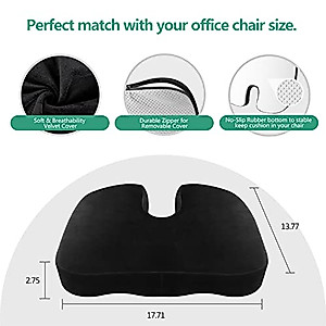 AROVAXCXP Seat Cushion for Office Chair Car Memory Foam Hip Cushions Comfort Butt Pad for Relief Pressure in Office and Driving Ergonomic Cushion for Wheelchair Travel Airplane and Firm Sitting Black