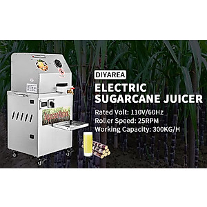 Commercial Electric Sugar Cane Juicer Sugarcane Juicing Extractor 304 Stainless Steel Celery Ginger Sweet Sorghum Press Machine, 110V 350W