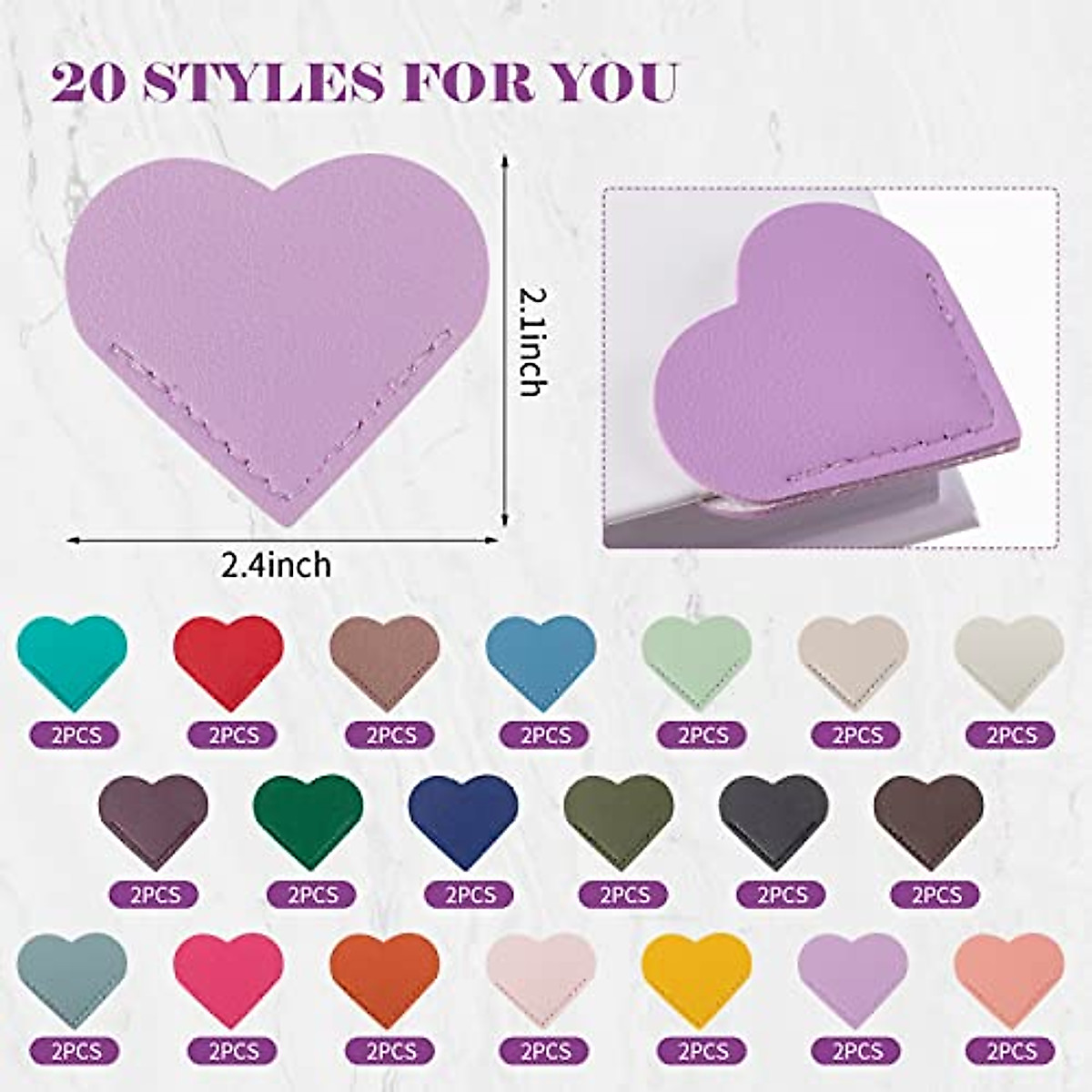 40 Pcs Leather Heart Bookmark Page Corner Bookmark Cute Book Marks Book Lovers Gifts Accessories Bookmark Clips for Reading Lover Kid Student Bookworm Present Home Office School, Heart Shape
