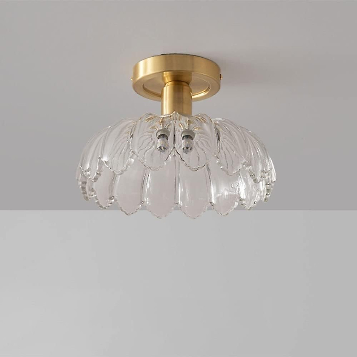 LONGDU Nordic Style Gold Ceiling Lamp,Semi Flush Mount Ceiling Light Fixture, Flower Glass Shade Ceiling Lights,for Bedroom Office Stairs Hotel Living Room Kitchen Hallway