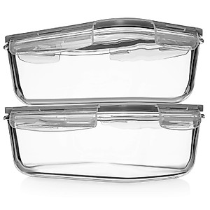 8 Cups/ 63 Oz 4 Piece (2 containers + 2 Lids) Large Glass Food Storage/ Baking Containers with Locking Lids . Ideal for Storing food, vegetables or fruits. BPA Free & Leak Proof - Microwave, Oven Safe