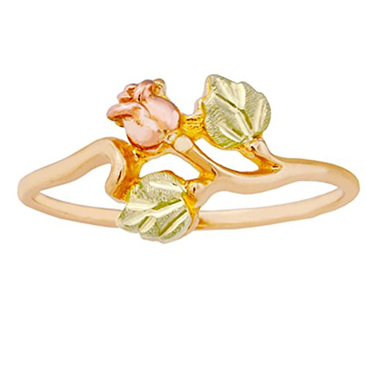 Rose Ring, 10k Yellow Gold, 12k Green and Rose Black Hills Gold Size 7.5