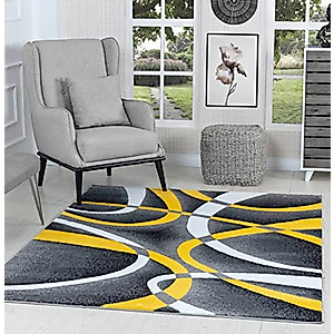 GLORY RUGS Area Rug 4x6 Yellow Door Mat Modern Swirls Carpet Bedroom Living Room Contemporary Dining Accent Sevilla Collection 4816