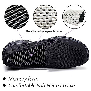 Aconhop Platform Sneakers Casual Shoes Women Slip-on Wedges Mesh Breathable Non-Slip Comfort Walking Shoes Black-36
