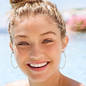 Besalon Silver Big Hoop Earrings for Women 14K Thin Gold Plated Hoops Earring Hoops for Women Lightweight 70mm with Cubic Zirconia