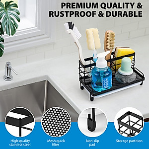 XG Glitter Sponge Holder for Kitchen Sink, Non-Slip Ktichen Sink Caddy Organizer, Bathroom Storage Organizer for Brush, Soap, Toiletries, Rustproof, Easy to Clean, Kitchen Bathroom Accessories - Black