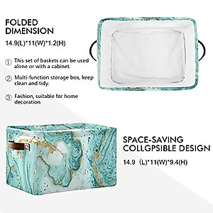 KEEPREAL Turquoise Marble Texture Basket Bin Large Storage Basket Toy Basket Canvas Storage Basket Clothes Basket Decorative Basket for Home Office (15x11x9.5inch)