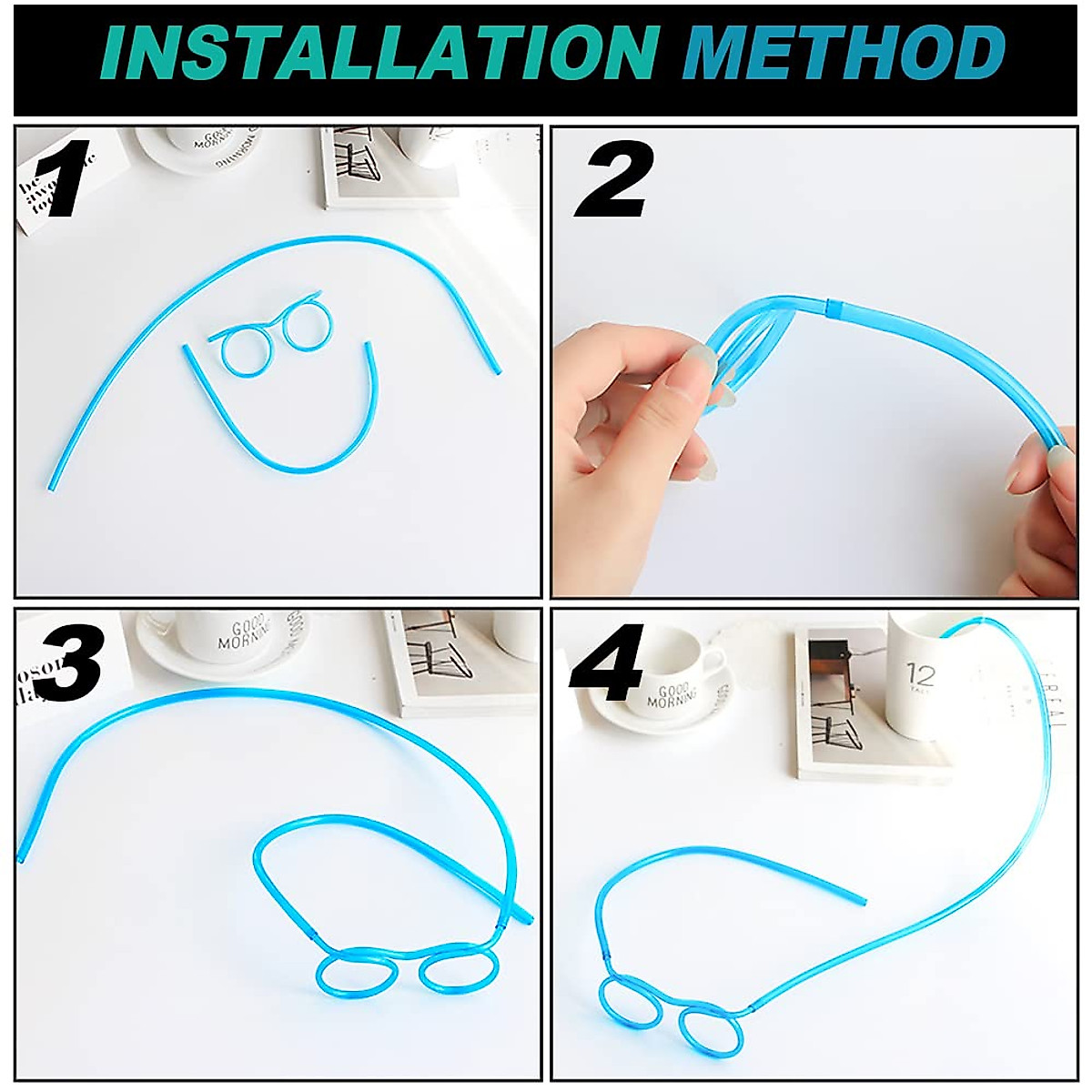 Betinyar 8 Pieces Silly Straws Glasses, Flexible Straws Novelty Eyeglasses, Frame Loop Straws Eyeglasses for Party Supplies, Birthday (Multi)