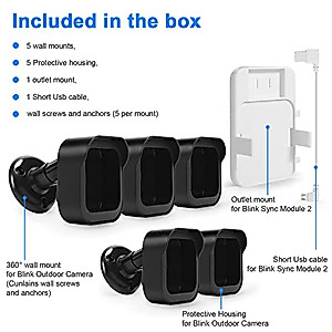 All-New Blink Outdoor Camera Wall Mount, Weatherproof Protective Housing and 360 Degree Adjustable Mount with Blink Sync Module 2 Mount for Blink Outdoor Security Camera System (Black 5Pack)