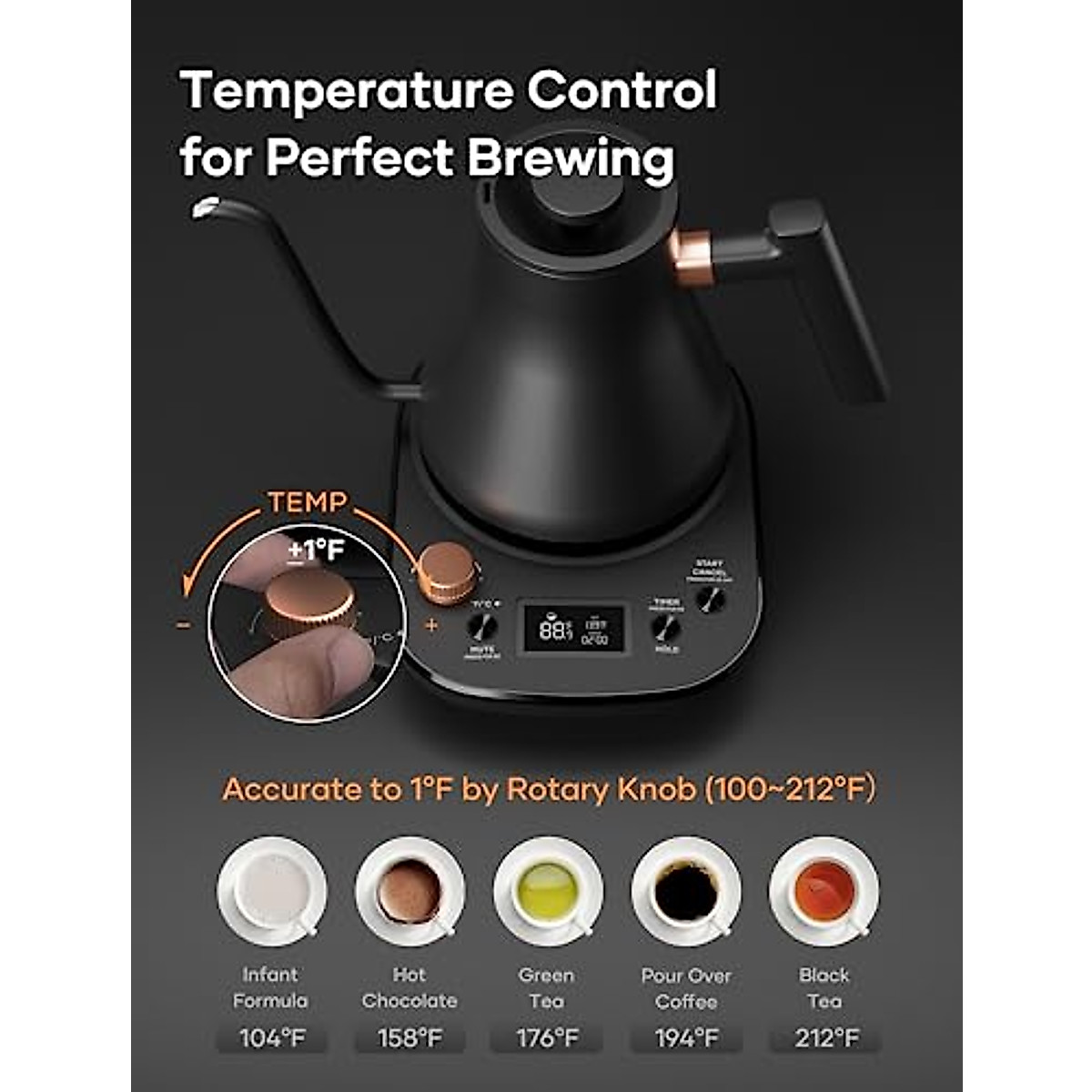 INTASTING Electric Kettle, Electric Tea Kettle with LCD Display, ±1℉ Temperature Control Gooseneck Electric Kettle, Auto Shut-Off/Keep Warm/Brew Timer, Quick Heating Hot Water Kettle Electric, 0.9L