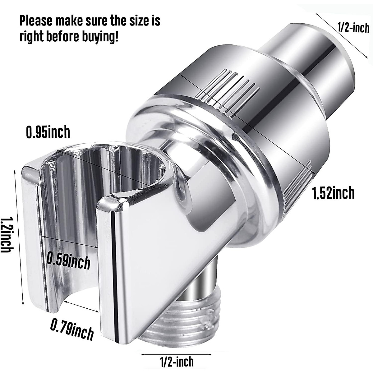 Shower Arm Holder for Handheld Shower Head, Adjustable Mount Bracket, Shower arm Adapter with Swivel Ball, 1/2-Inch, Chrome, 0.5