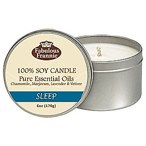 Fabulous Frannie Sleep All Natural Soy 6oz Travel Tin Candle made with Pure Essential Oils Chamomile, Marjoram, Bulgarian Lavender and Vetiver