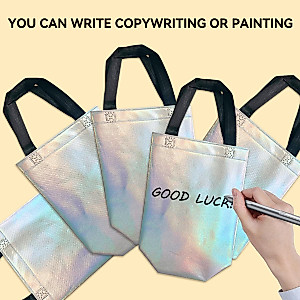 Reusable Gift Bags With Handles,Iridescent Gift Bags Set of 15 Medium Reusable Shopping Bags With for Party Favor Bags,Goodie Bags, Birthday Gift Bag 8x4x10 Inch