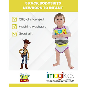 Disney Pixar Toy Story Woody Buzz Lightyear Slinky Dog Newborn Baby Boys 5 Pack Bodysuits 3-6 Months