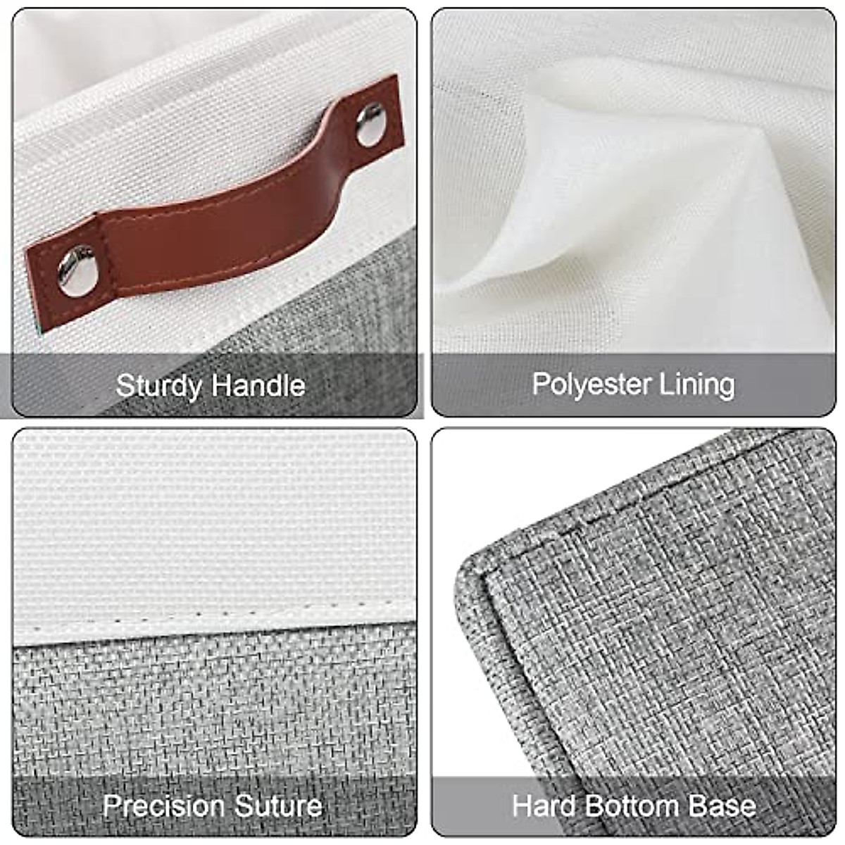 Univivi Fabric Cube Storage Bins 13 x 13 Storage Cube Bins with Hard Bottom and PU Handles Storage Cubes Organizer for Shelf Nursery Home 4 pack（Dark Grey）