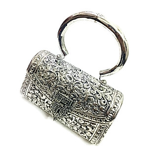 Indian Brass Clutch Silver white clutches Vintage Handmade Brass metal purse Hand clutch Handbag for women party Bride marriage clutch
