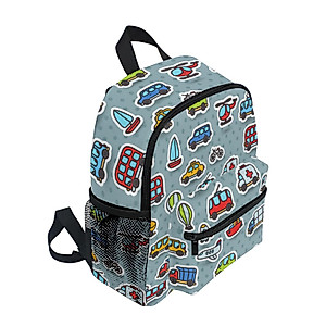 OREZI Cute Cartoon Cars Transport Pattern Toddler Backpack for Boys Girls,Kid's Backpack Schoolbags for Kindergarten Preschool Toddler Travel Bag Snack Bag With Chest Clip