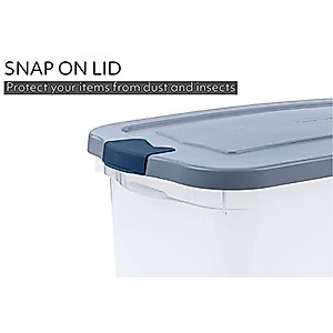 Rubbermaid Roughneck Clear 19Qt/ 4.75 Gal Storage Containers, Pack of 6, with Snap-Fit Grey Lids, Visible Base, Sturdy and Stackable, Great for Storage and Organization