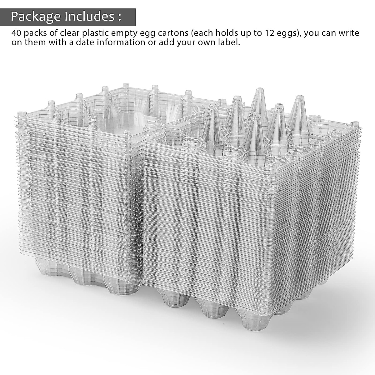 AYAYGD 40 Pack Egg Cartons Cheap Bulk 12 Count,Clear Plastice Bulk Egg Cartons for Chicken Eggs,Reusable Egg Carton for Family,Chicken Farm,Markets Display - Egg Holder, Egg Containers for Fresh Eggs