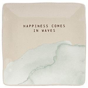 DEMDACO Happiness Comes In Waves Sea Blue and Brown 6 x 6 Stoneware Decorative Serving Plate with Spreader