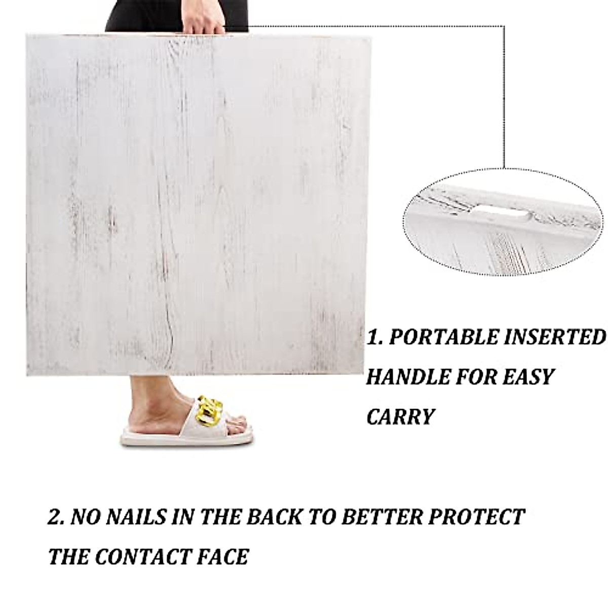 Hanobe Square Large Ottoman Tray: Extra Large Serving Tray with Handles Rustic Wood Whitewash Decorative Coffee Table Trays Farmhouse Home Decor for Living Room Kitchen Counter 24" x 24"