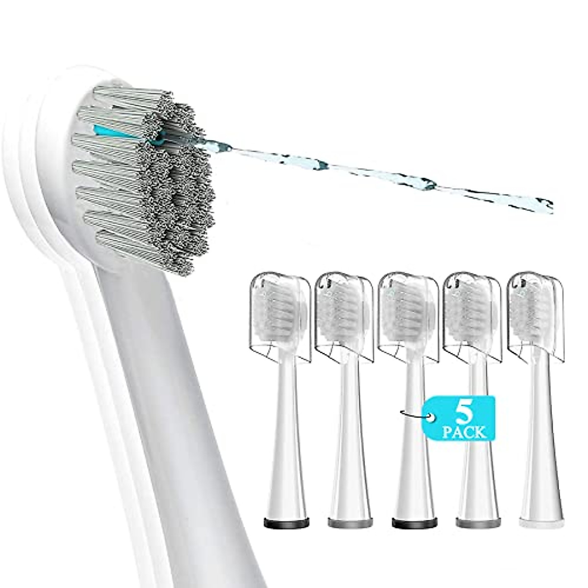 5 Count Replacement Flossing Toothbrush Heads for SF-01 / SF-02 / SF-03 / SF-04 - Compact - with Crystal Cap - White