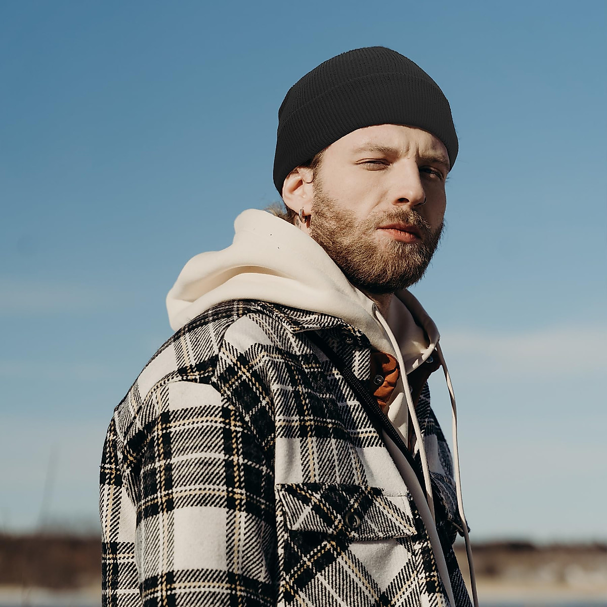 Zando Beanie for Men Women Cuffed Cap Soft Slouchy Beanie Winter Knit Hats Fisherman Beanie Skull Cap Unisex Daliy Beanie Cancer Headwear Black One Size