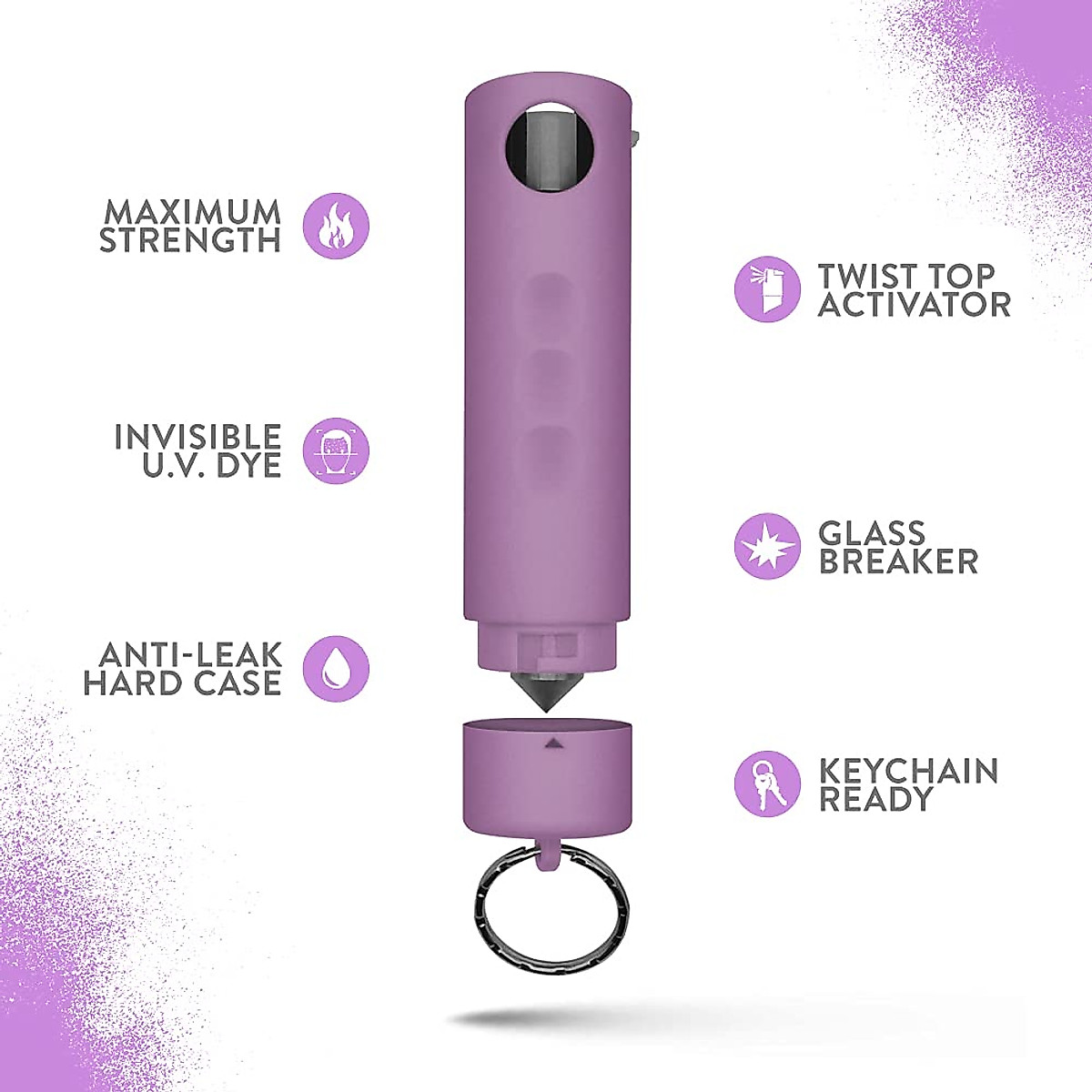 Guard Dog Pepper Spray with Window Breaker | 3-in-1 Car Safety Tool | Self Defense Keychain | Maximum Strength | 16 Feet Distance Defense (Lilac)