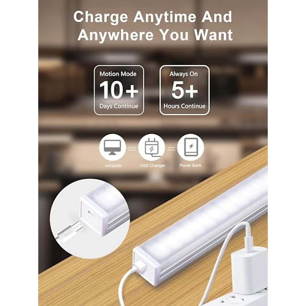 GYTBL Under Cabinet Lighting Wireless 12inch Motion Sensor Light Indoor Closet Lights Motion Sensored Magnetic Closet Light Rechargeable Under Counter Lights for Kitchen Cupboard Wardrobe Stair-4 Pack