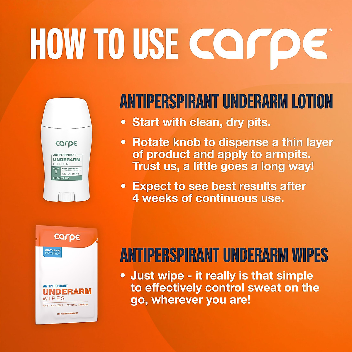 Carpe Underarm Antiperspirant and Deodorant, Pack of 3-WITH 3 FREE ON-THE-GO WIPES!
