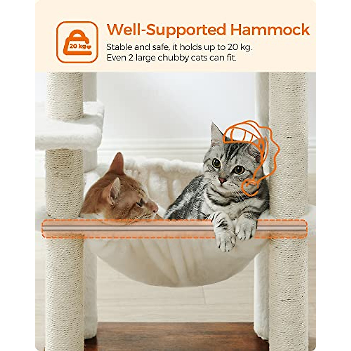 Feandrea WoodyWonders Cat Tree, Modern Cat Tower for Indoor Cats, 54.3-Inch Multi-Level Cat Condo, Ultra-Soft Plush, Scratching Posts, Hammock, Removable, Washable Cushions, Rustic Brown UPCT164X01