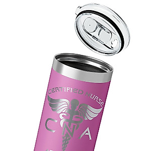 Personalized CNA Certified Nurse Assistant Gift on Blush 22 oz Stainless Steel Skinny Tumbler Custom Engraved Gifts for Men and Women