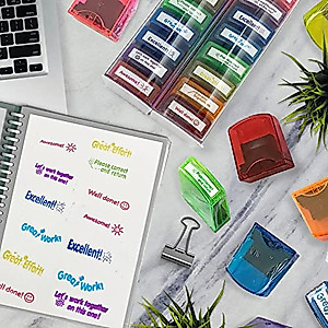 Bertiveny Teacher Stamps for Grading Classroom，Parent Signature Self-Inking Teacher Stamp Set School Supplies Stamps for Homework Reward with 8 pcs Teacher Supplies for Classroom Elementary(Rainbow)