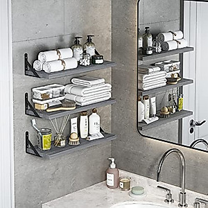 YGEOMER Floating Shelves, Set of 4, Gray Wood Wall Mounted Shelf for Living Room, Bathroom, Bedroom and Plants