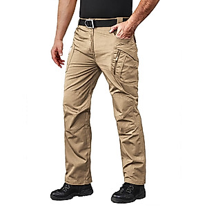 MAGCOMSEN Hiking Pants Mens Tactical Pants Work Pants for Men Military Pants with 9 Pockets Camping Pants Waterproof Pants Quick Dry Rain Pants Khaki