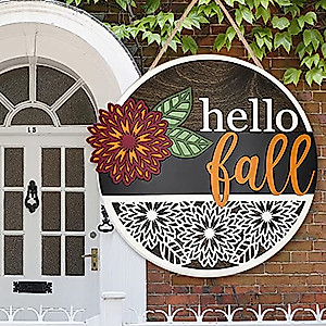 3D Hello Fall Wood Sign Thanksgiving Decorations Flower Welcome Sign for Front Door Welcome Decoration for Farmhouse Porch Fall Welcome Wood Hanging Sign Rustic Home Sign (Flower)