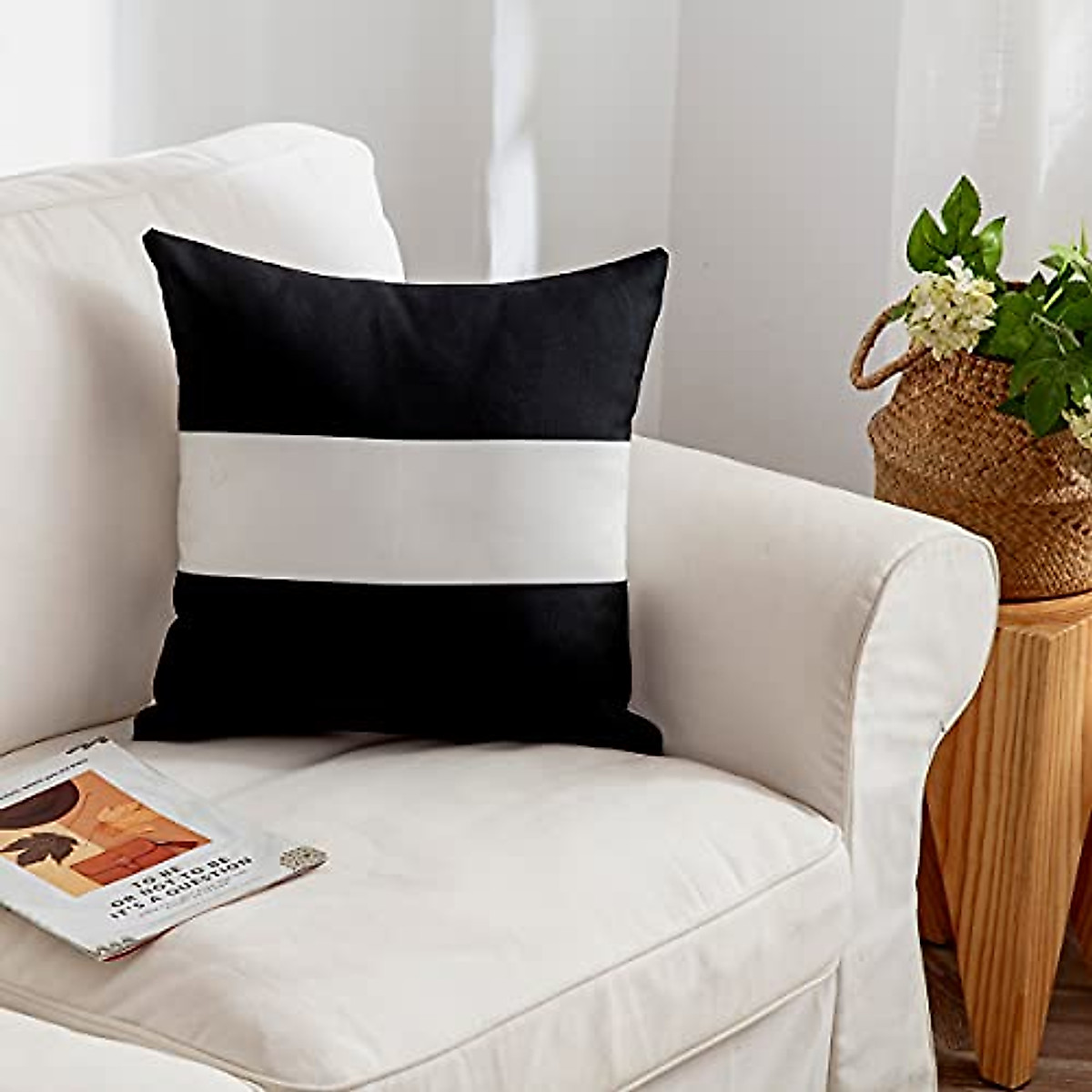 Outdoor Throw Pillow Covers Decorative for Patio Furniture Geomtric Farmhouse Cushion Cases 18 x 18 Inch, Set of 2, Black