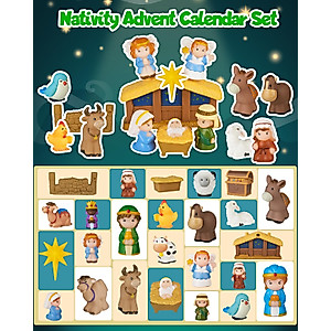 Nativity Advent Calendar 2023 Kids, Christmas Story Nativity Playset Christian Advent Calendar for Toddlers, Kids, Boys, Girls, 25pcs Nativity Scene Set Toys for Children Ages 1 2 3 4 5 6+
