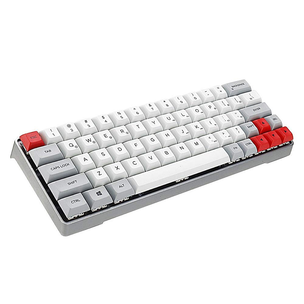 Teerwere Gaming Keyboard 64 Key Aluminum Alloy Case PBT Keycaps Hot Swappable RGB Mechanical Keyboard Brown Switch Gray Aluminum Alloy Case Mechanical Gaming Keyboard (Color : Pink, Size : One Size)