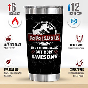 OASSIE Father's Day Gifts For Dad from Daughter Son - Saurus Papa 20 oz Stainless Steel Insulated Coffee Tumbler with Lid - Fathers Day Christmas Birthday Gifts For Dad Father Papa, Cool Stuff for Men