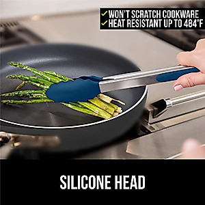 Gorilla Grip Silicone Tongs Set of 2 and Manual Can Opener, Silicone Tongs Are 9 and 12 Inch, Can Opener Includes Built in Bottle Opener, Both in Blue Color, 2 Item Bundle