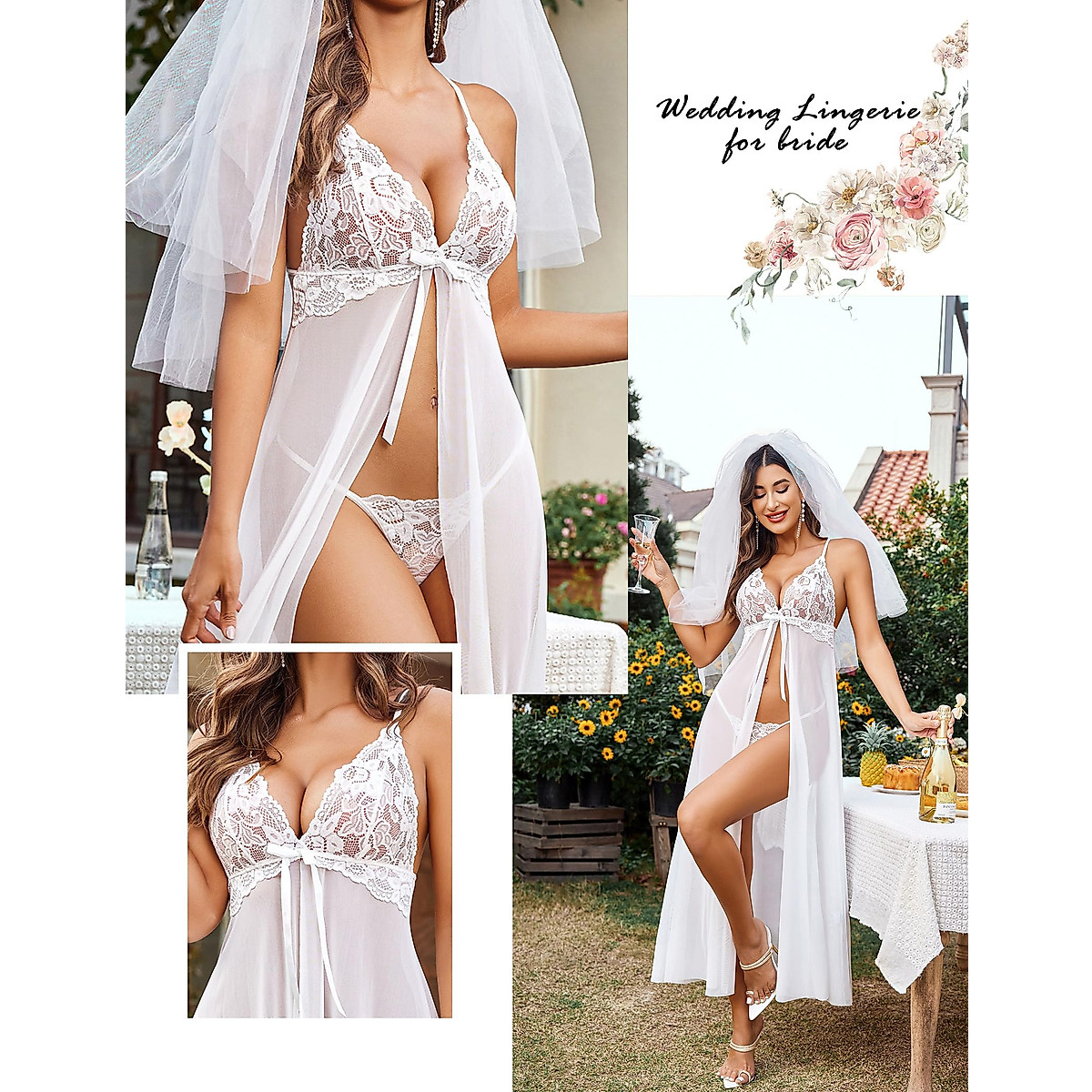 Avidlove Gown Lingerie for Women Sheer Sexy Robe Deep V Neck Nightwear