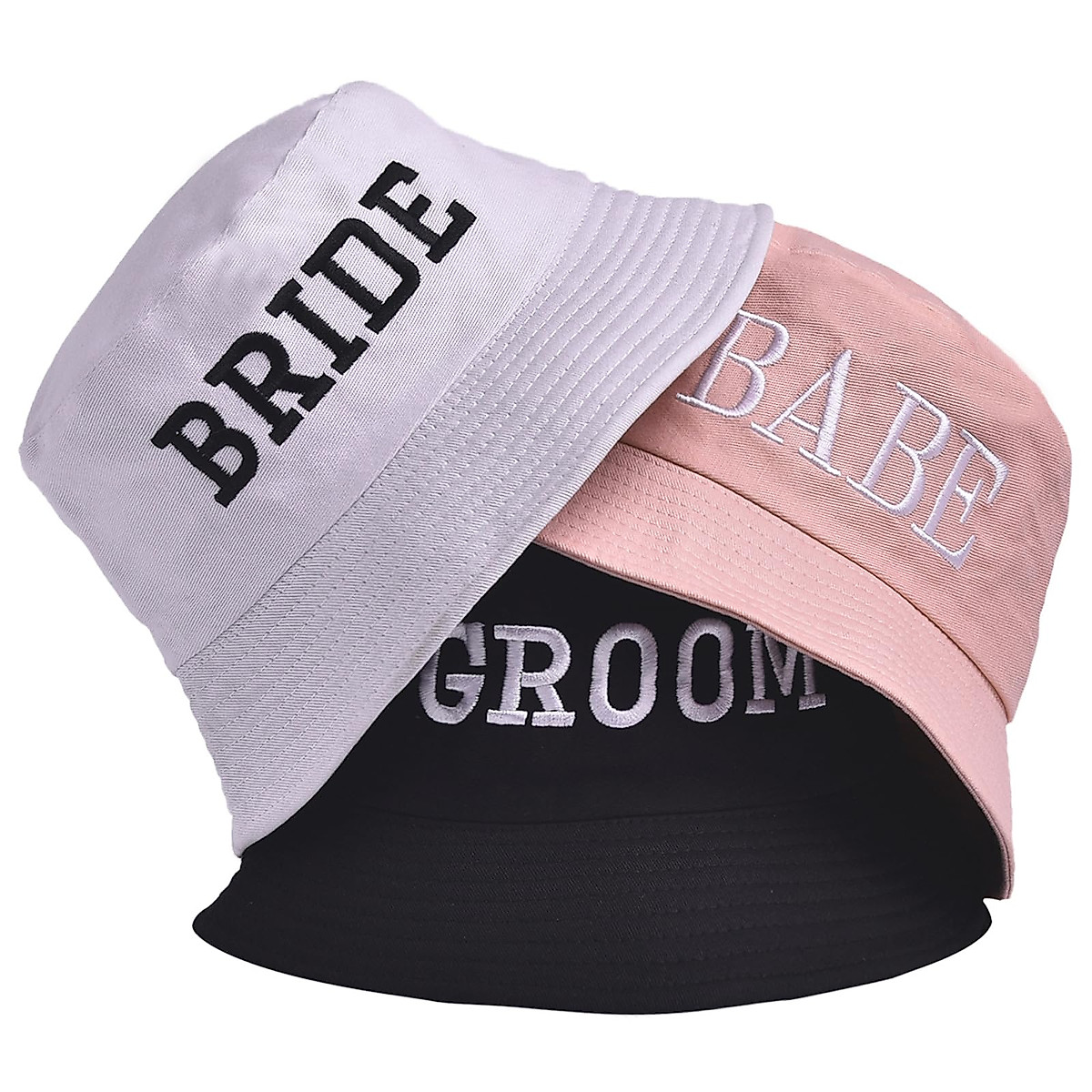 2PCS Bride Groom Bucket Hats Bachelor Bachelorette Party Decorations Bridal Honeymoon Travel Newlywed Gifts White Black