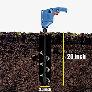 Gezhesiwei Auger Drill Bit Garden Auger Spiral Drill Bit Non Slip Earth Drill Auger for 38” Hex Drive Drill (3.5”X20”Black)