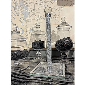 Bling Crystal Paper Towel Holder Roll Holder, Cute and Filled with Sparkly Crushed Diamonds, Stunning Silver, Mirrored Glass, Kitchen Countertop / Bathroom Tissue Holder, 13in x 6.3in